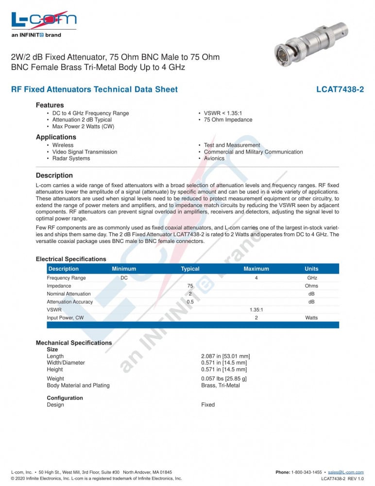 LCAT7438-2 technical datasheet page 1