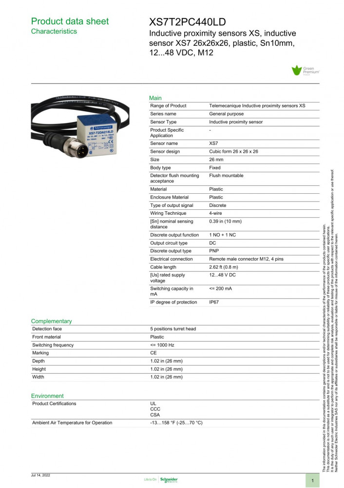 XS7T2PC440LD technical document page 1