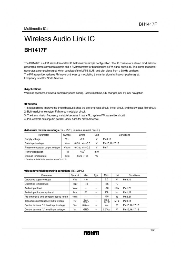 BH1417F-E2 technical document page 1