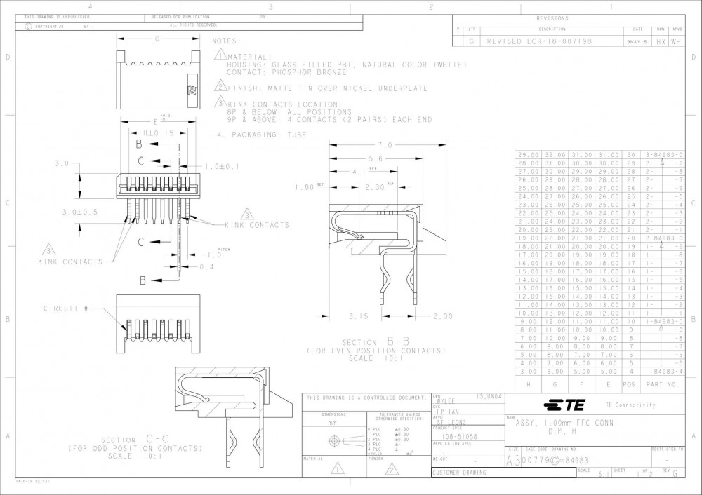 TE Connectivity 84983-9 technical drawing page 1