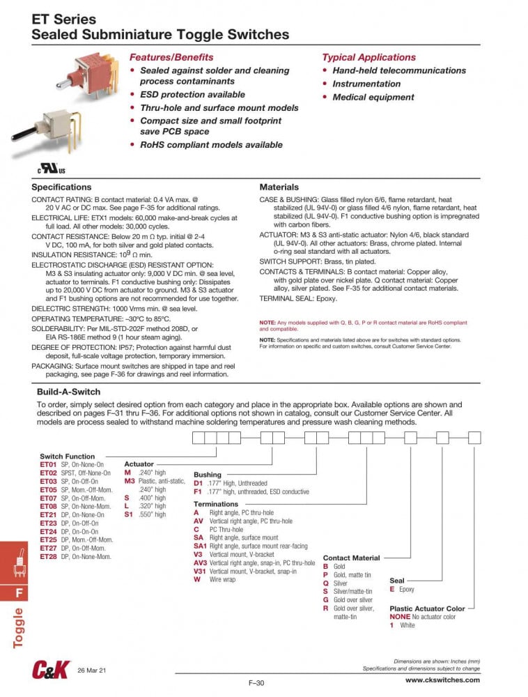 C&K ET Series datasheet page 1