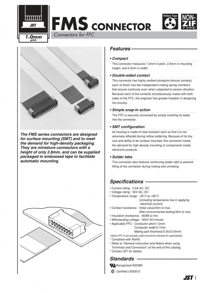 JST FMS connector catalog page 1