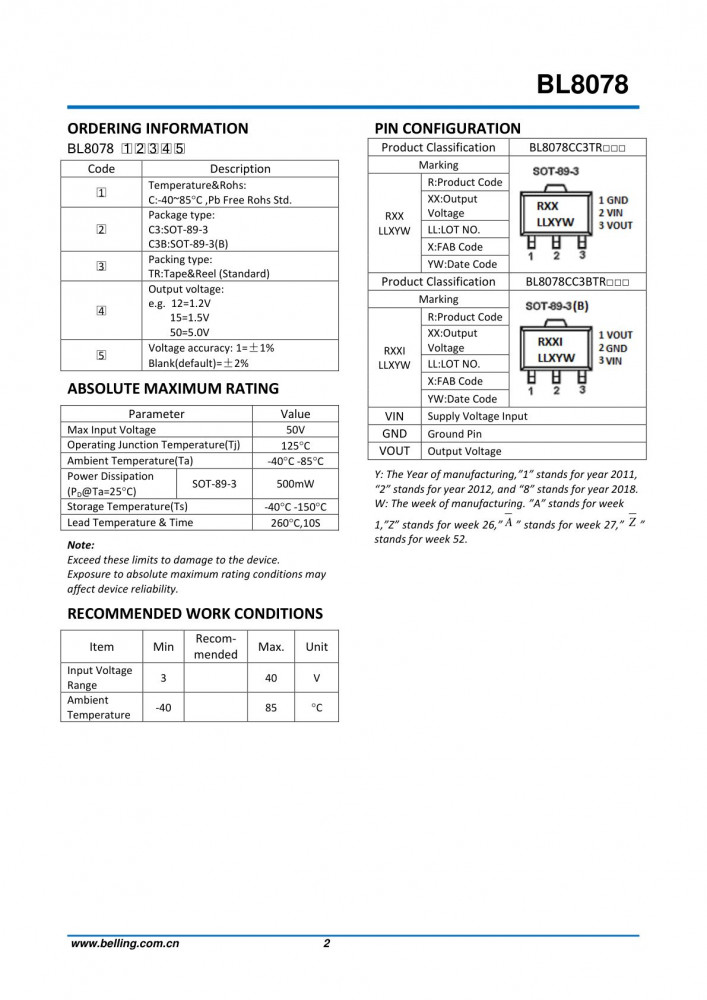 BL8078 datasheet page 2