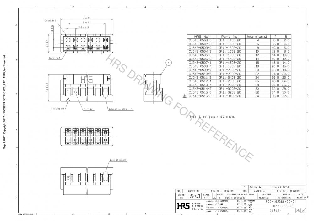 HRS DF11-30DS-2C technical drawing