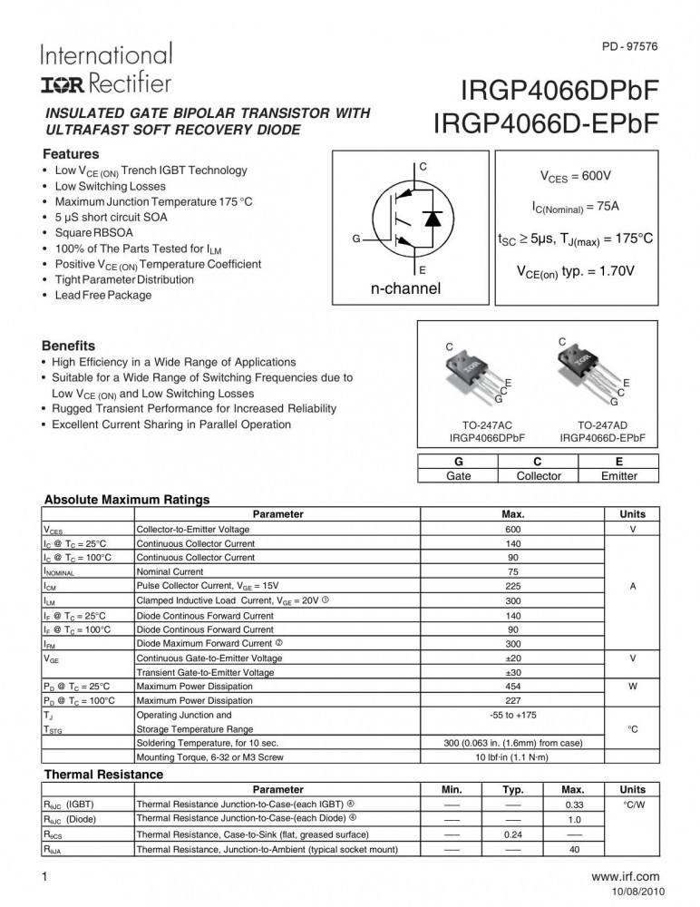 IRGP4066DPBF datasheet page 1