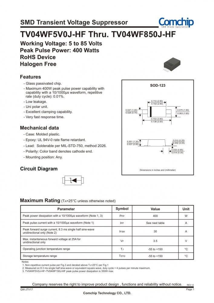 TV04WF150J-HF datasheet page 1