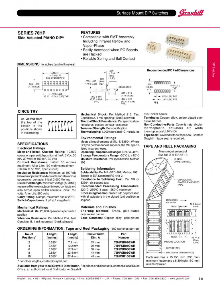 Grayhill Series 76HP technical document page