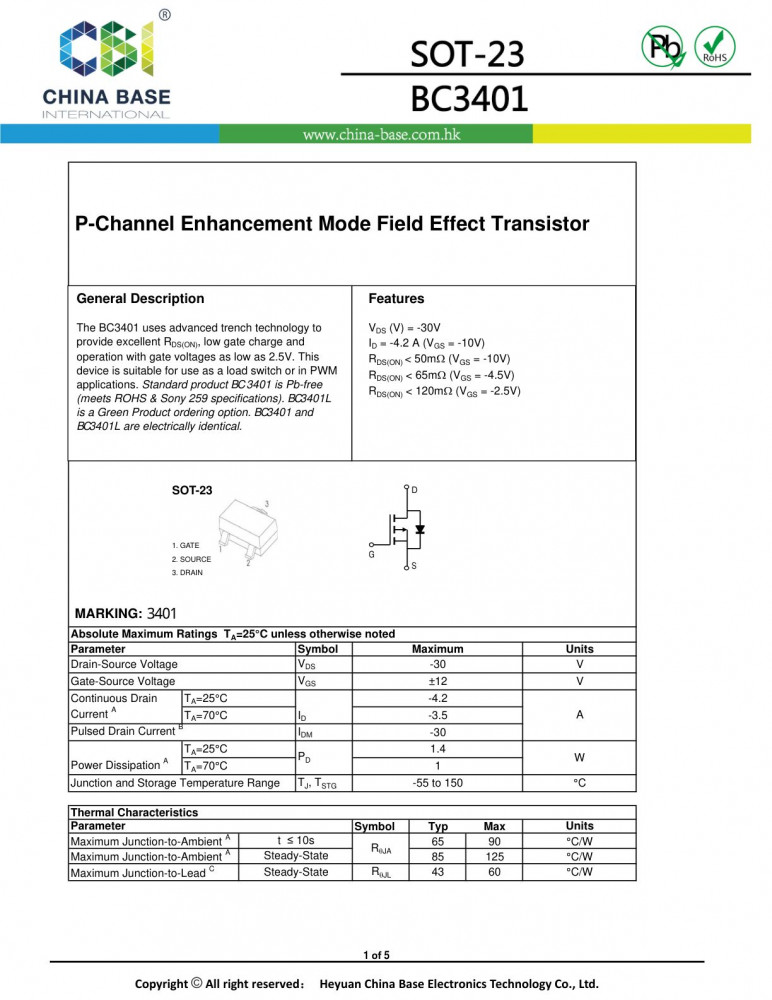 BC3401 datasheet page 1