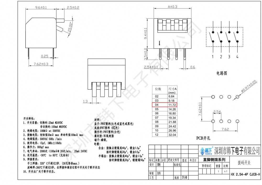 HX 2.54-4P CJCB-H specification page 1
