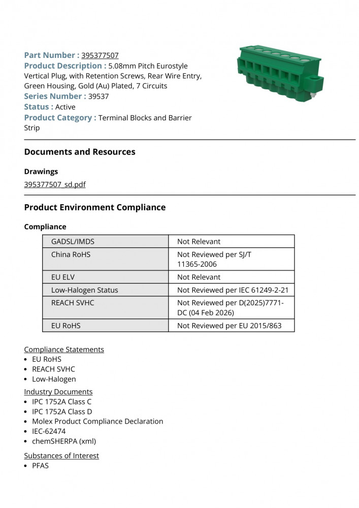 MOLEX product document page 1