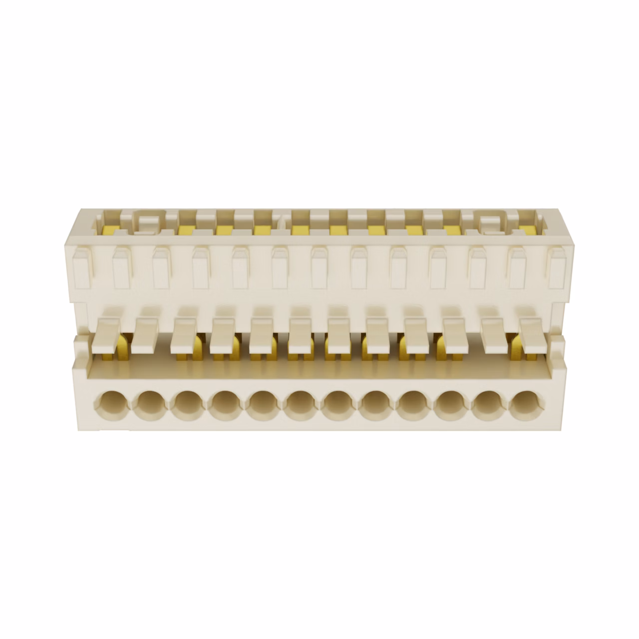 Appli-Mate RAST 2.5 Connector, 2.50mm Pitch, Female, 12 Circuits, Circuit 2 and 11 Voided, Polarizing Rib Between 5/6, Latch at Circuit 2 and 11, Closed Endwalls, Gold Plating for sale