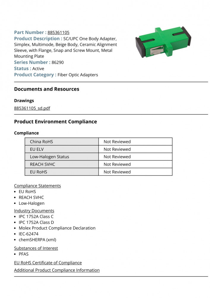 MOLEX 885361105 product drawing, page 1