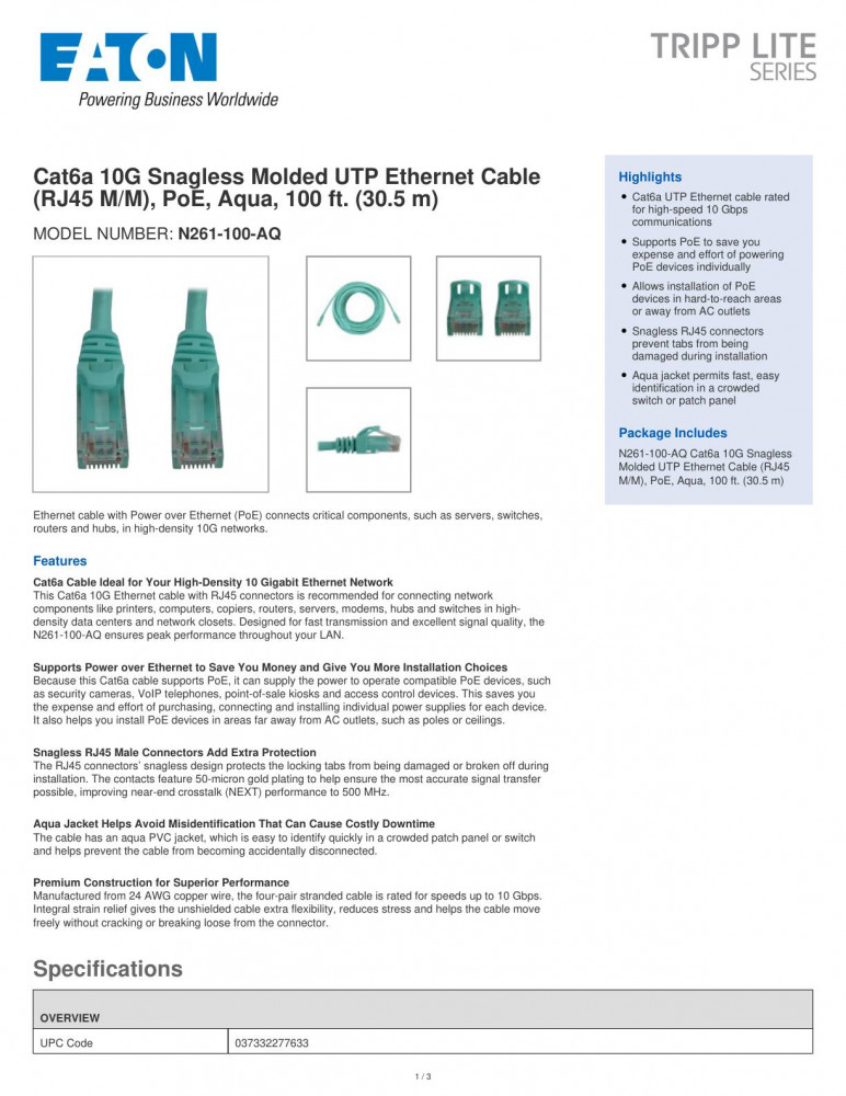 N261-100-AQ technical document page 1