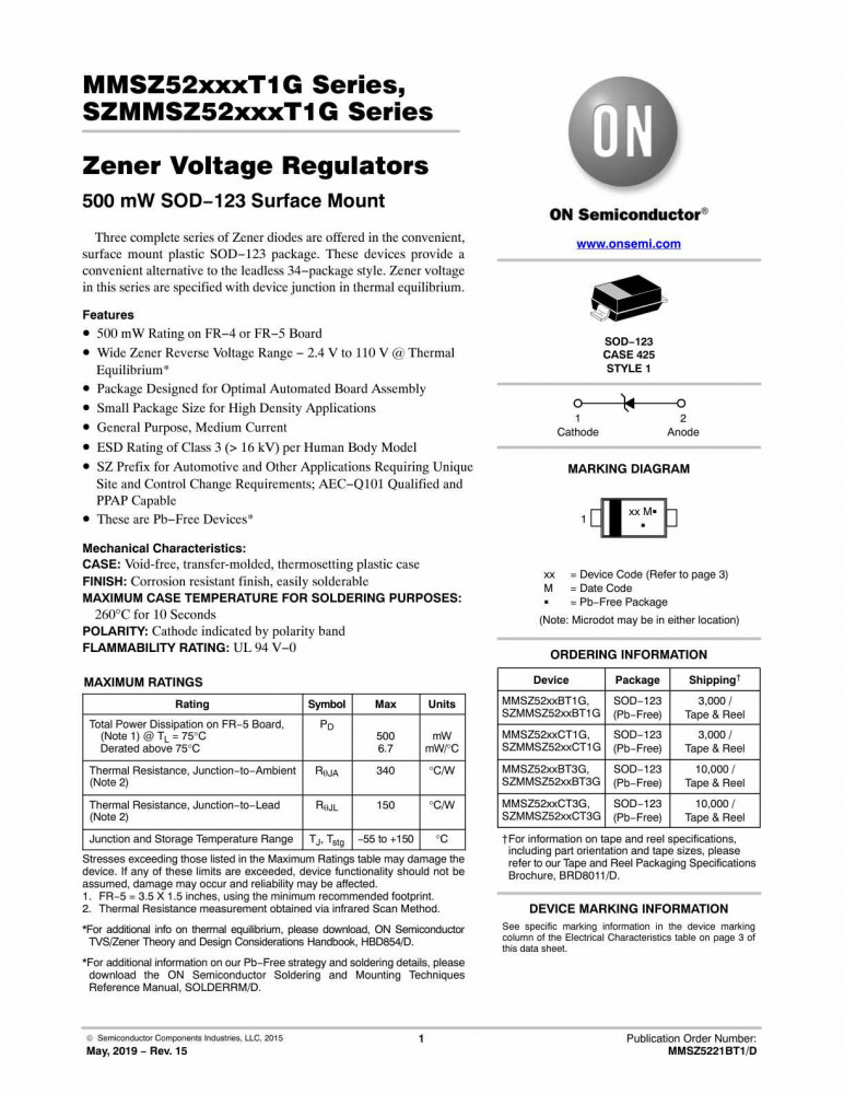 SZMMSZ5227BT1G datasheet page 1