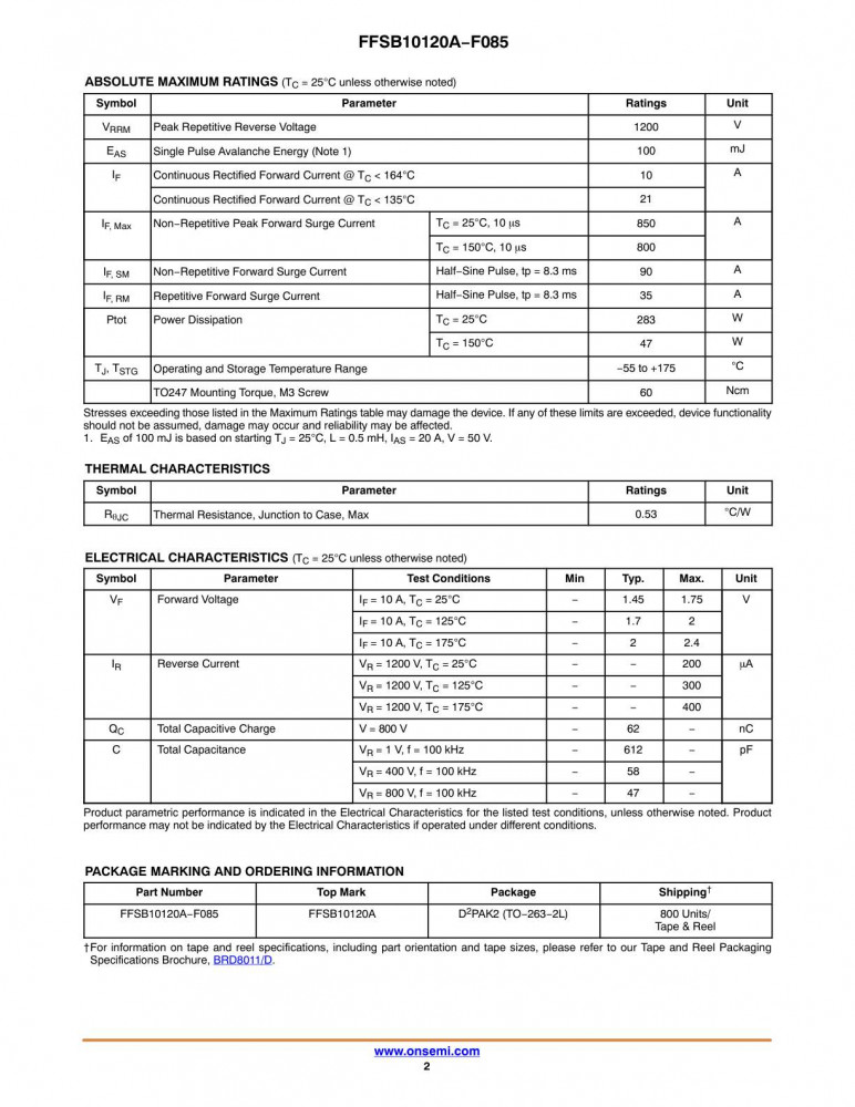 FFSB10120A-F085 technical document page 2
