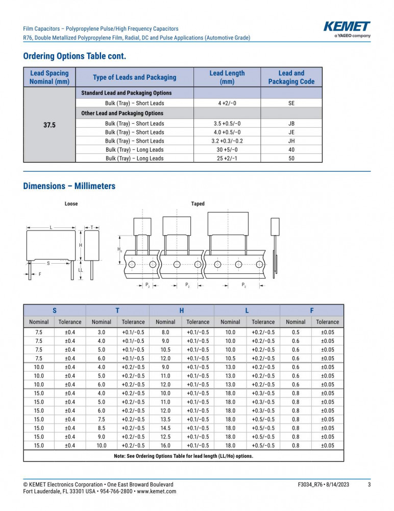 KEMET R76 datasheet page 3