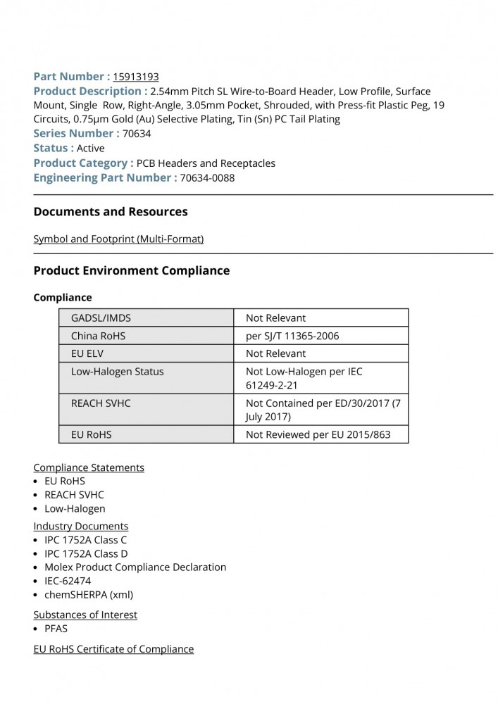 MOLEX SL product specification page 1