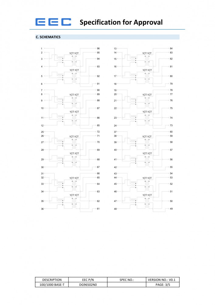 DG96502N0 electrical specifications page
