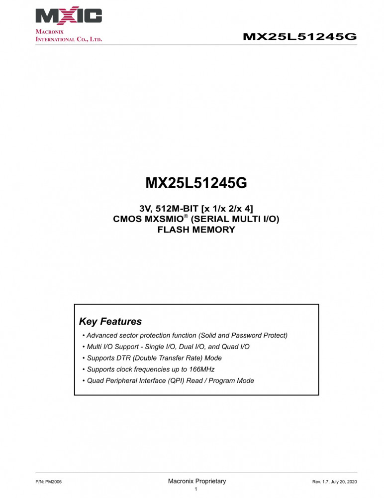 MX25L51245G datasheet page 1