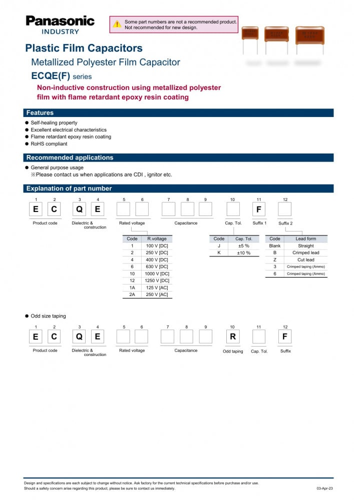 ECQE(F) datasheet page 1