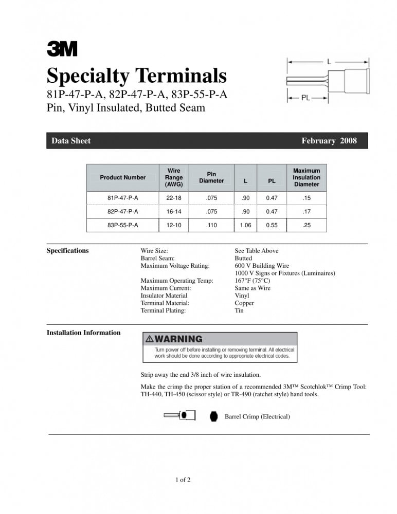 3M 81P-47-P-A Specialty Terminals datasheet page 1