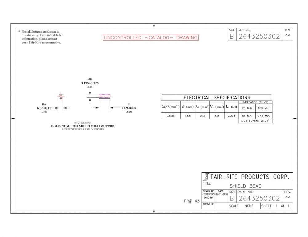 Fair-Rite 2643250302 technical document page