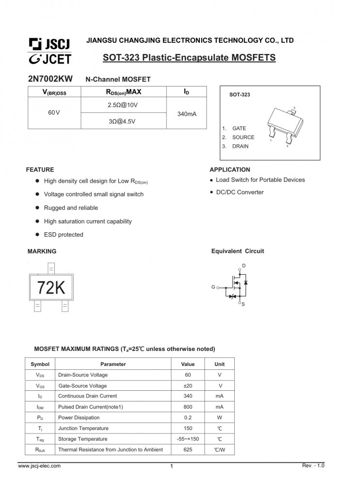 2N7002KW datasheet page 1