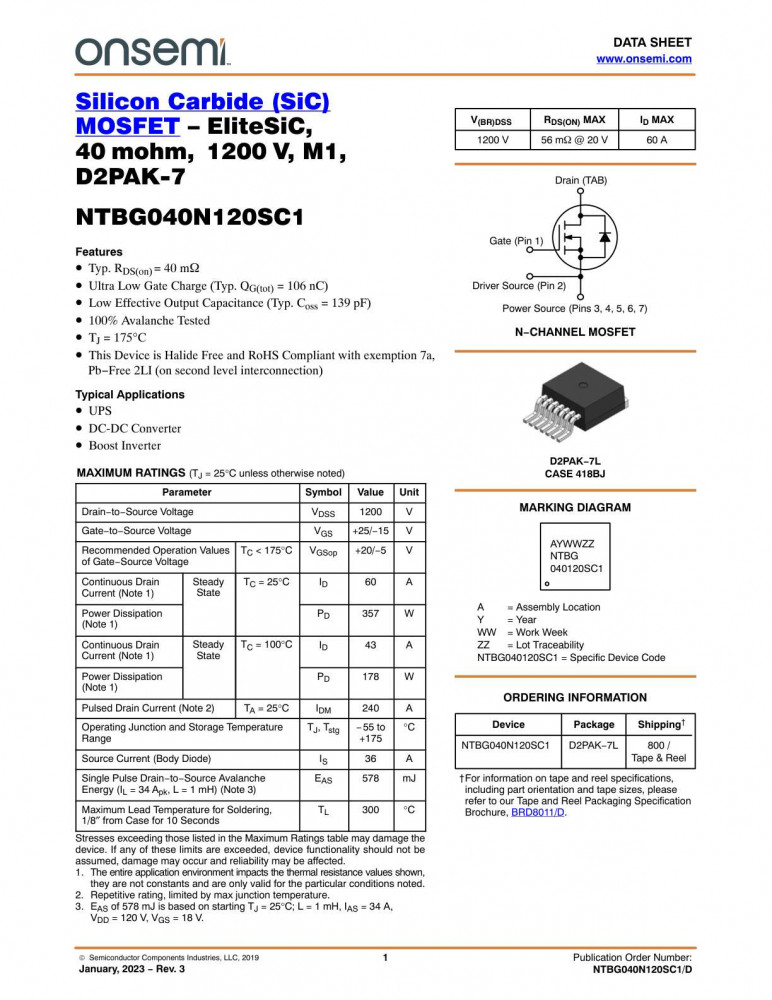 NTBG040N120SC1 technical document page 1