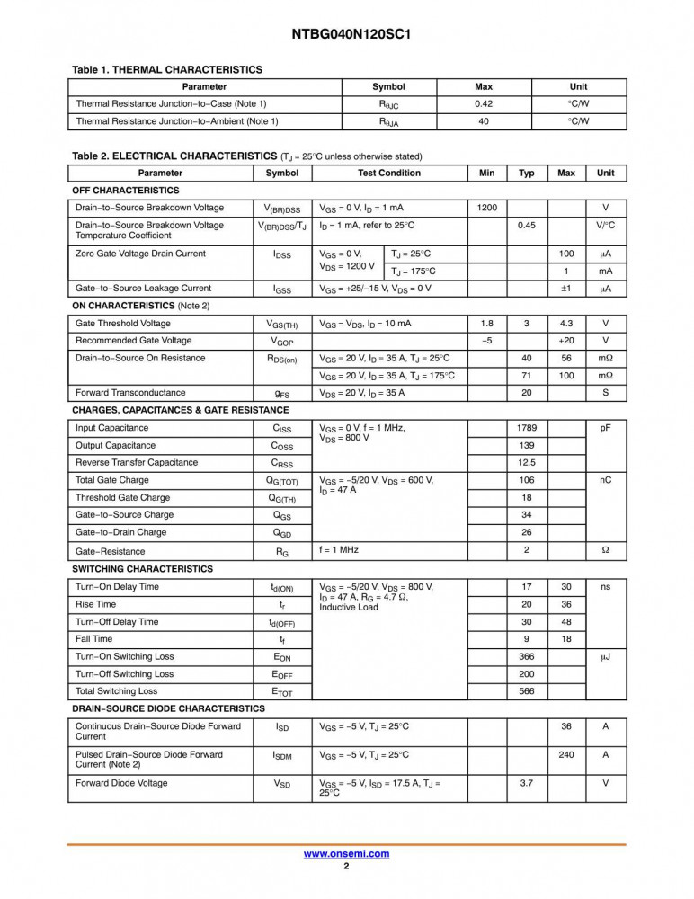 NTBG040N120SC1 technical document page 2