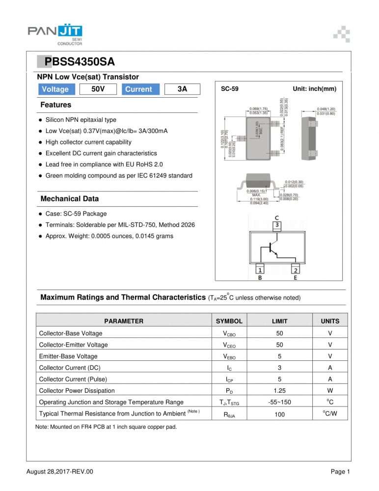 PBSS4350SA datasheet page 1