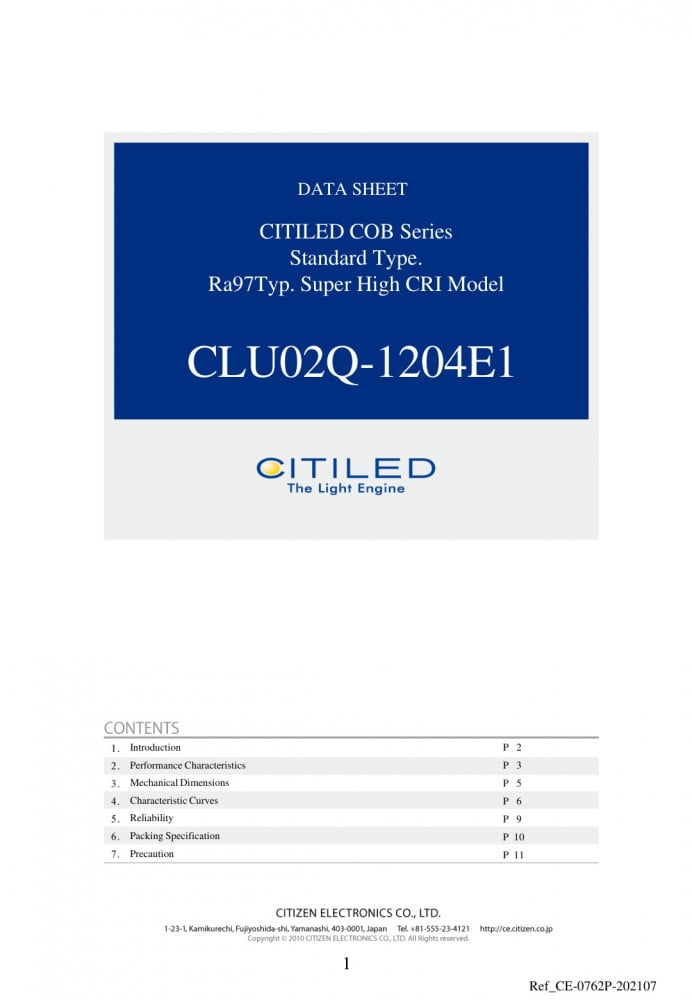 CITILED COB datasheet page 1