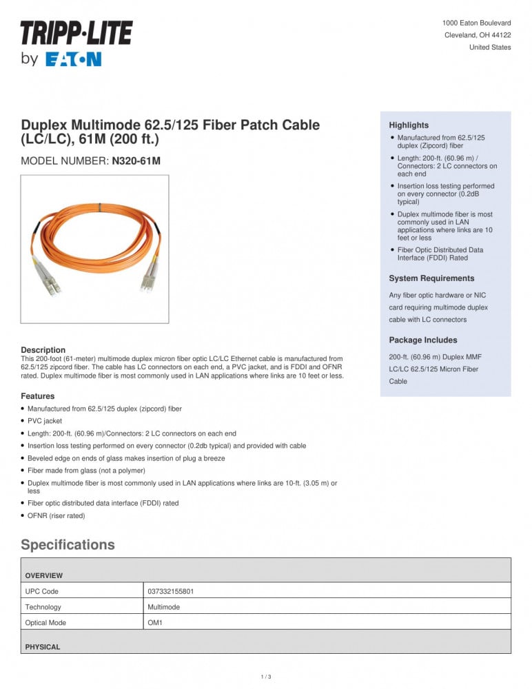 EATON N320-61M technical document page 1