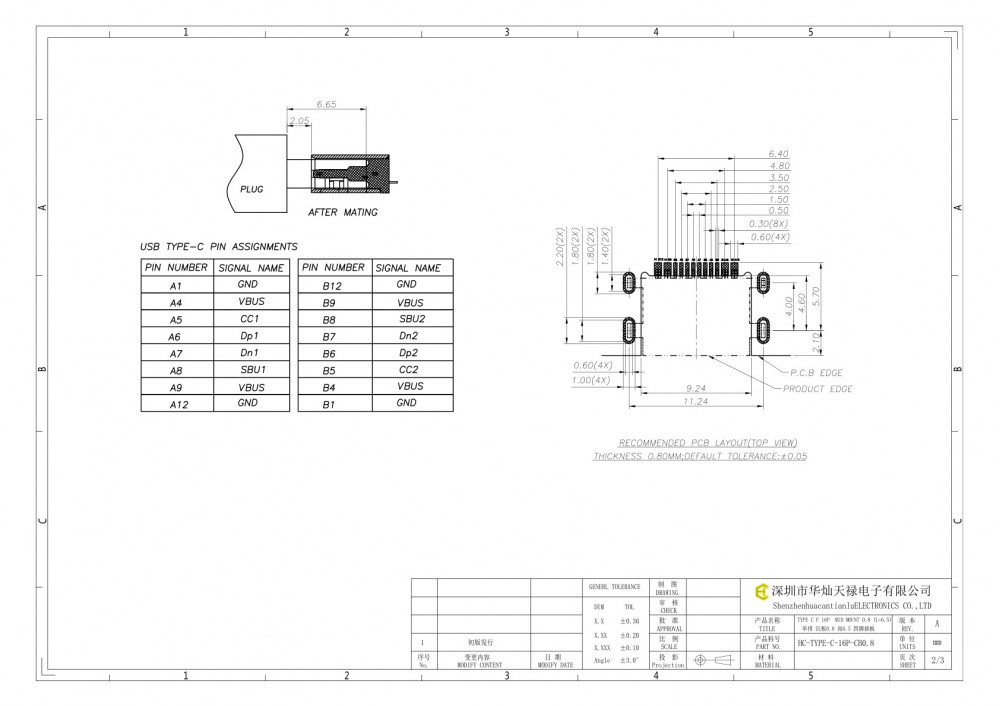 HC-TYPE-C-16P-CB0.8 contact assignment drawing page 2