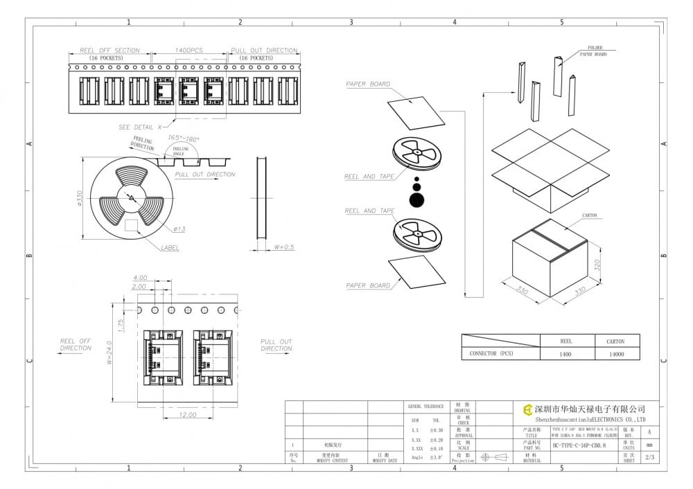 HC-TYPE-C-16P-CB0.8 packaging drawing page 3