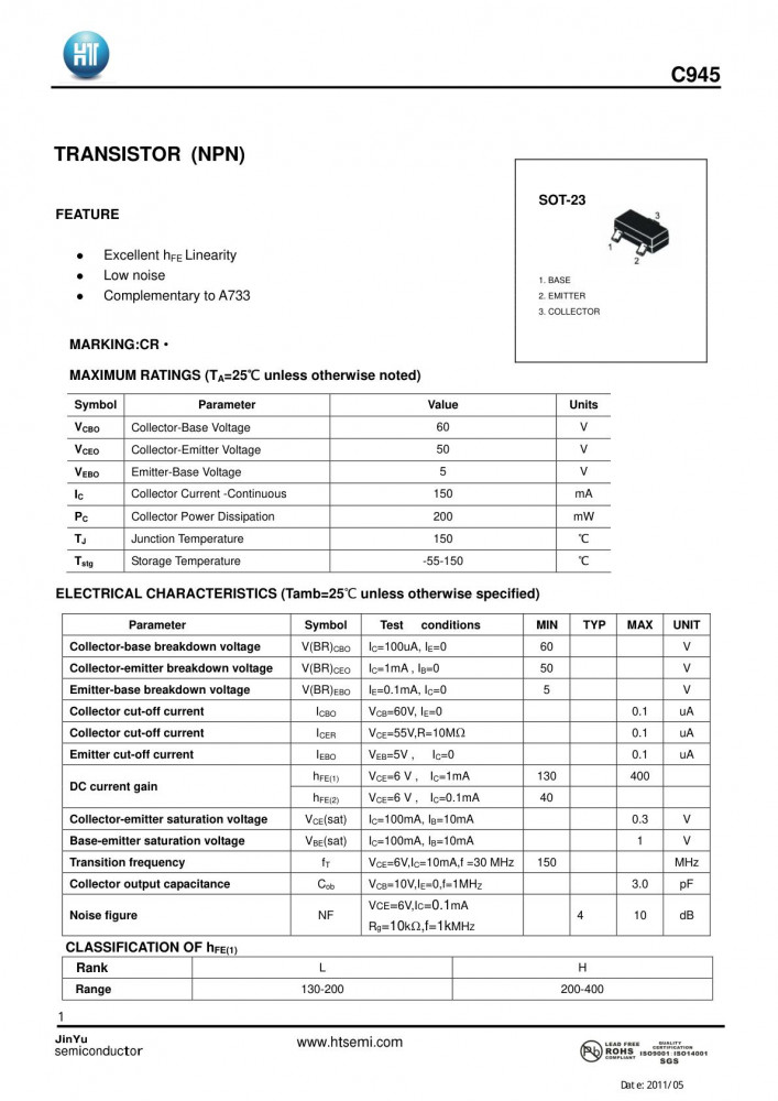2SC945 datasheet page 1