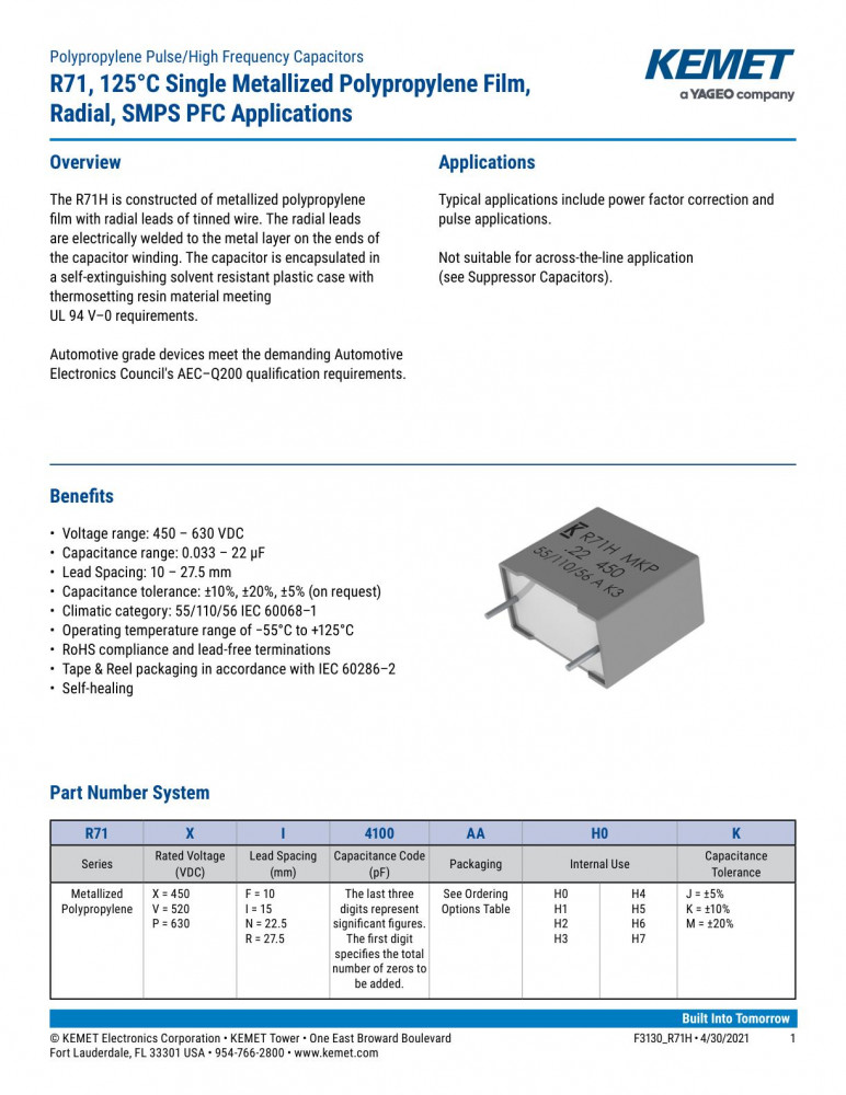 KEMET R71 datasheet page 1