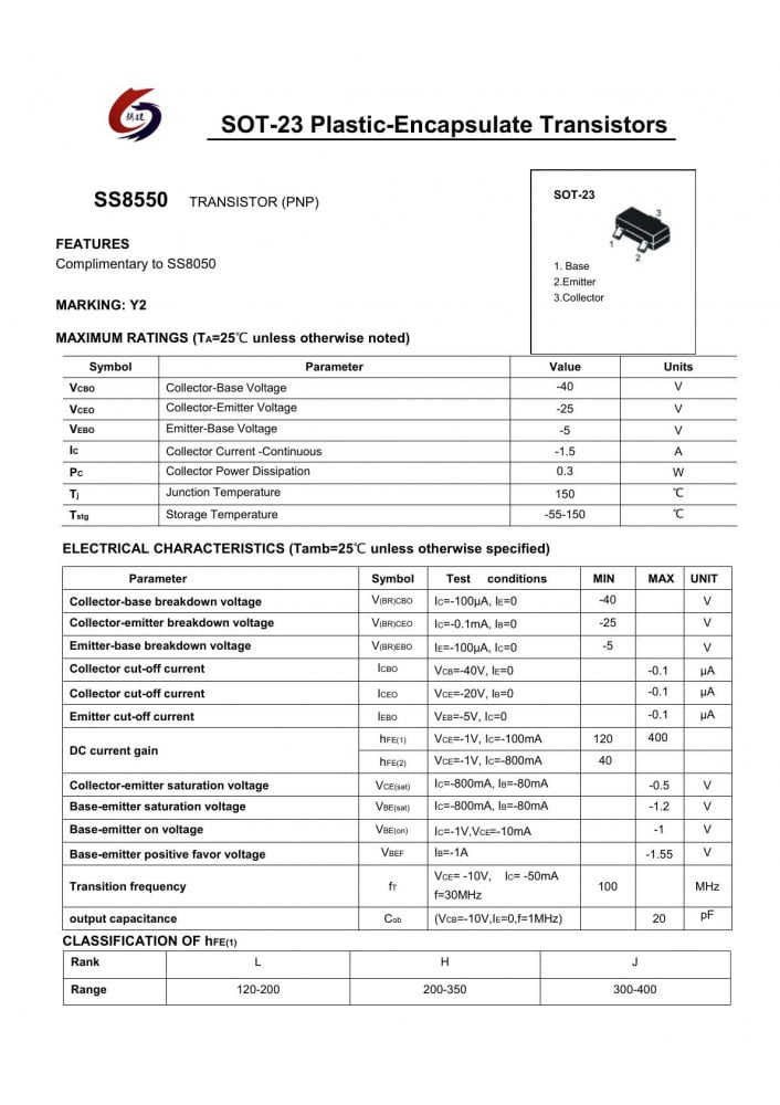 SS8550 datasheet page 1