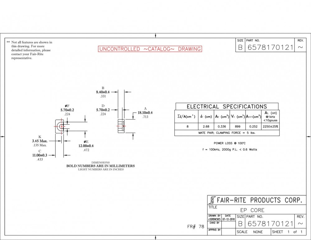 Fair-Rite 6578170121 technical drawing