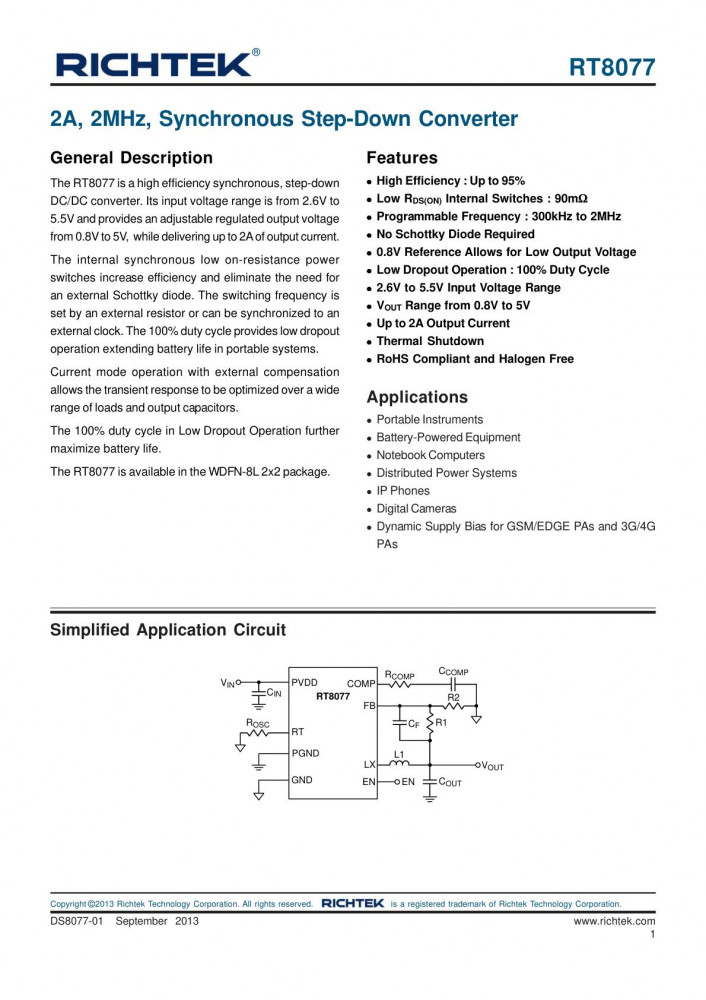 RT8077 datasheet page 1