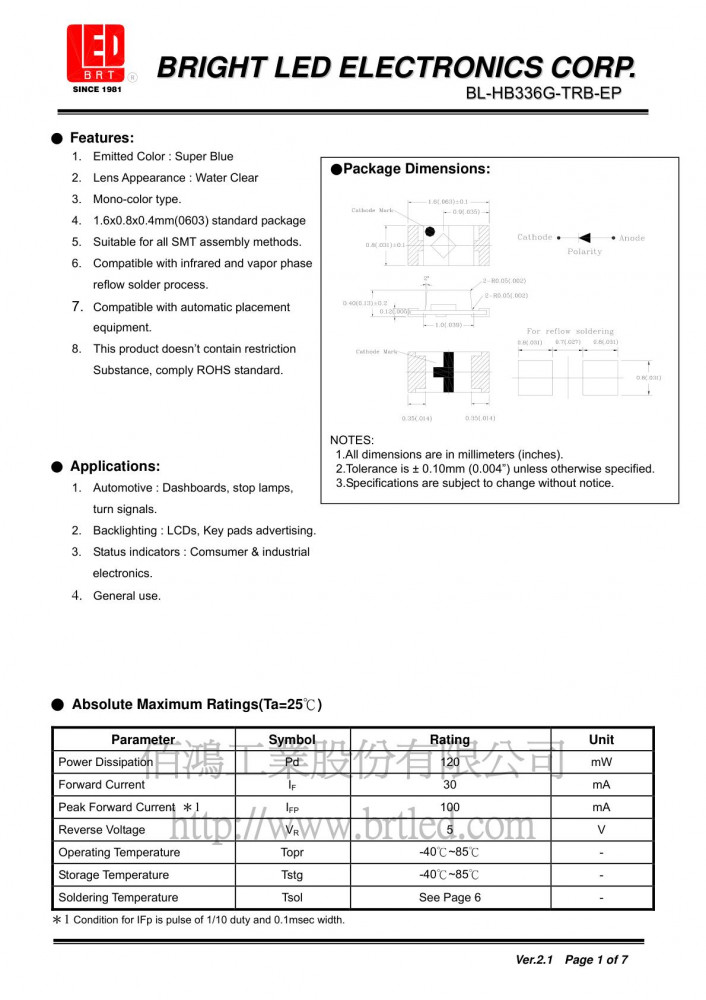 BL-HB336G-TRB-EP datasheet page 1