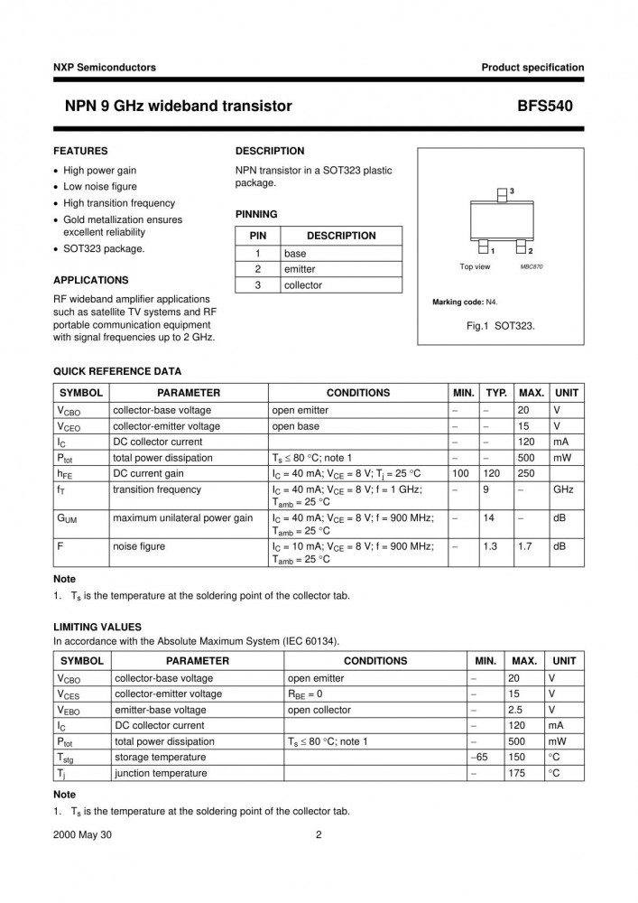 BFS540 datasheet page 2
