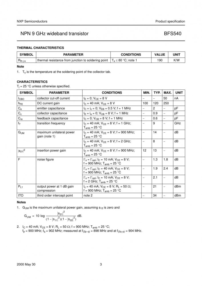 BFS540 datasheet page 3