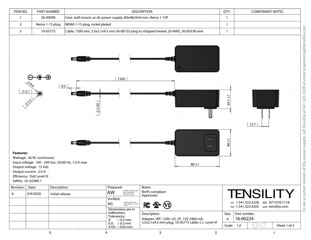 Tensility 16-00224 product specification, page 1