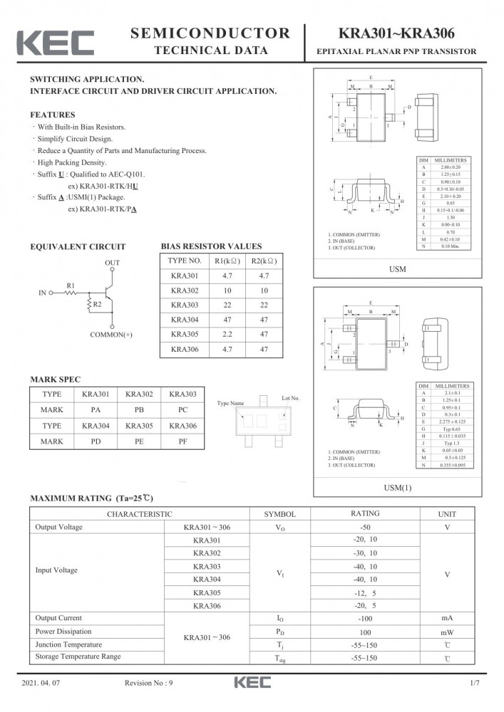 KRA303-RTK/P datasheet page 1