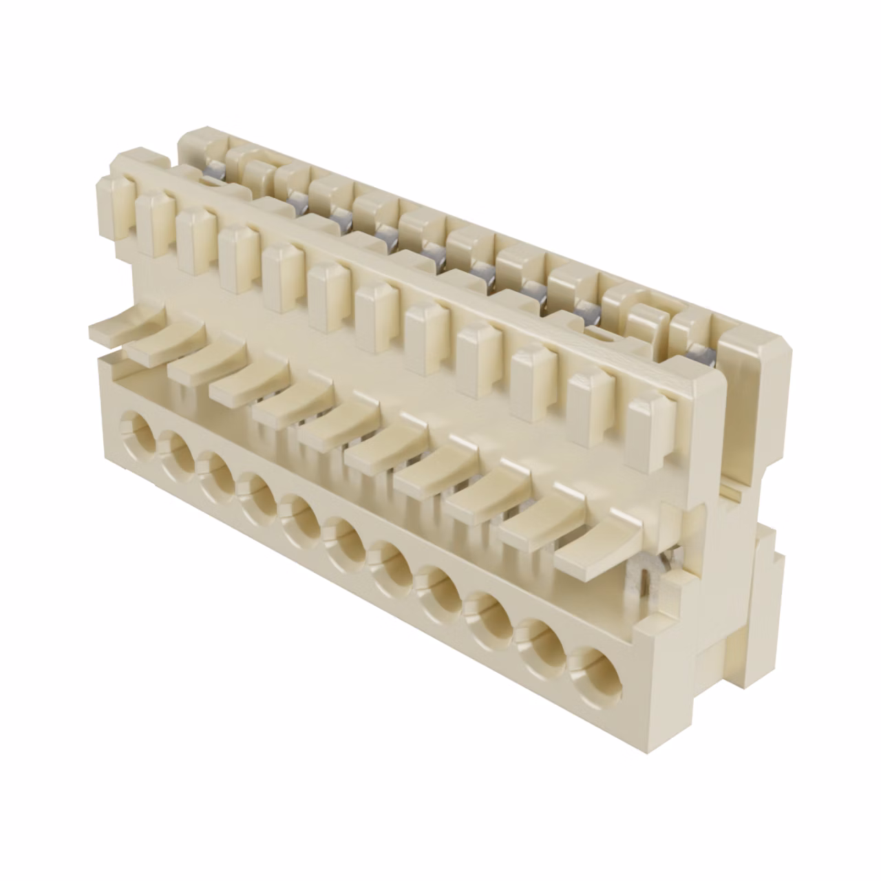 Appli-Mate RAST 2.5 Connector, 2.50mm Pitch, Female, 11 Circuits, Circuit 2 and 10 Voided, Latch at Circuit 2 and 10, Open Endwalls, Silver Plating for sale