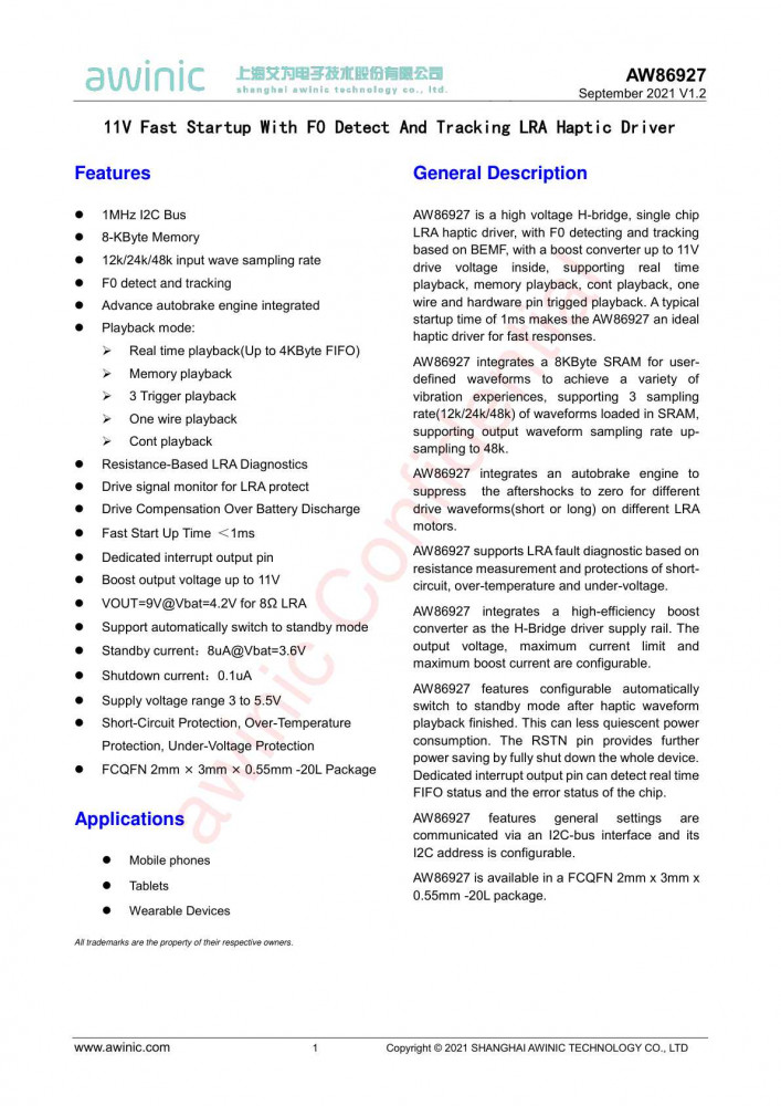 AW86927FCR datasheet page 1