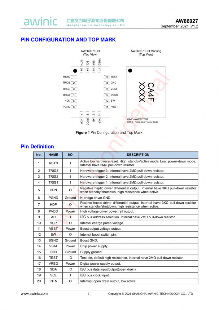 AW86927FCR datasheet page 2