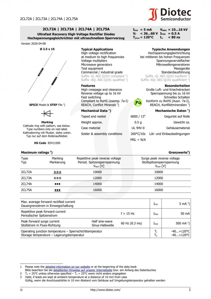 DIOTEC 2CL75A datasheet page 1