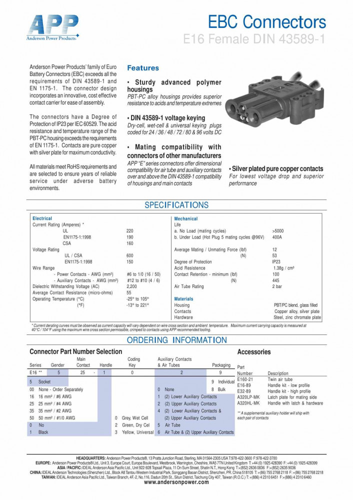 Anderson Power E16500-1009 technical document page 1