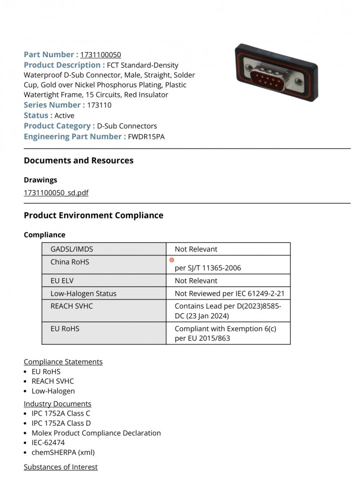 MOLEX 1731100050 drawing preview, page 1